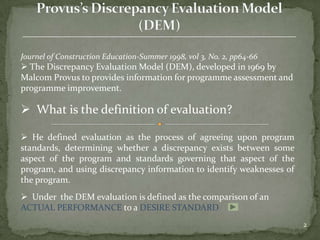 PROVUS'S DISCREPENCY EVALUATION MODEL | PPTX