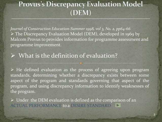 PROVUS'S DISCREPENCY EVALUATION MODEL | PPTX | Resume Writing and ...
