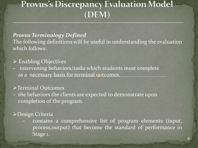 PROVUS'S DISCREPENCY EVALUATION MODEL | PPTX | Resume Writing and ...