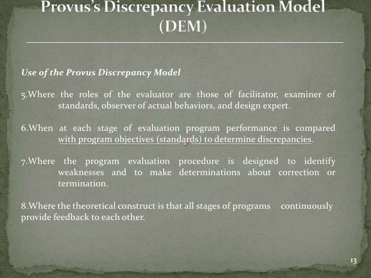 PROVUS'S DISCREPENCY EVALUATION MODEL