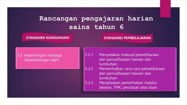Pembentangan RPH Sains Tahun 6: Pemeliharaan dan Pemuliharaan pptx | PPTX