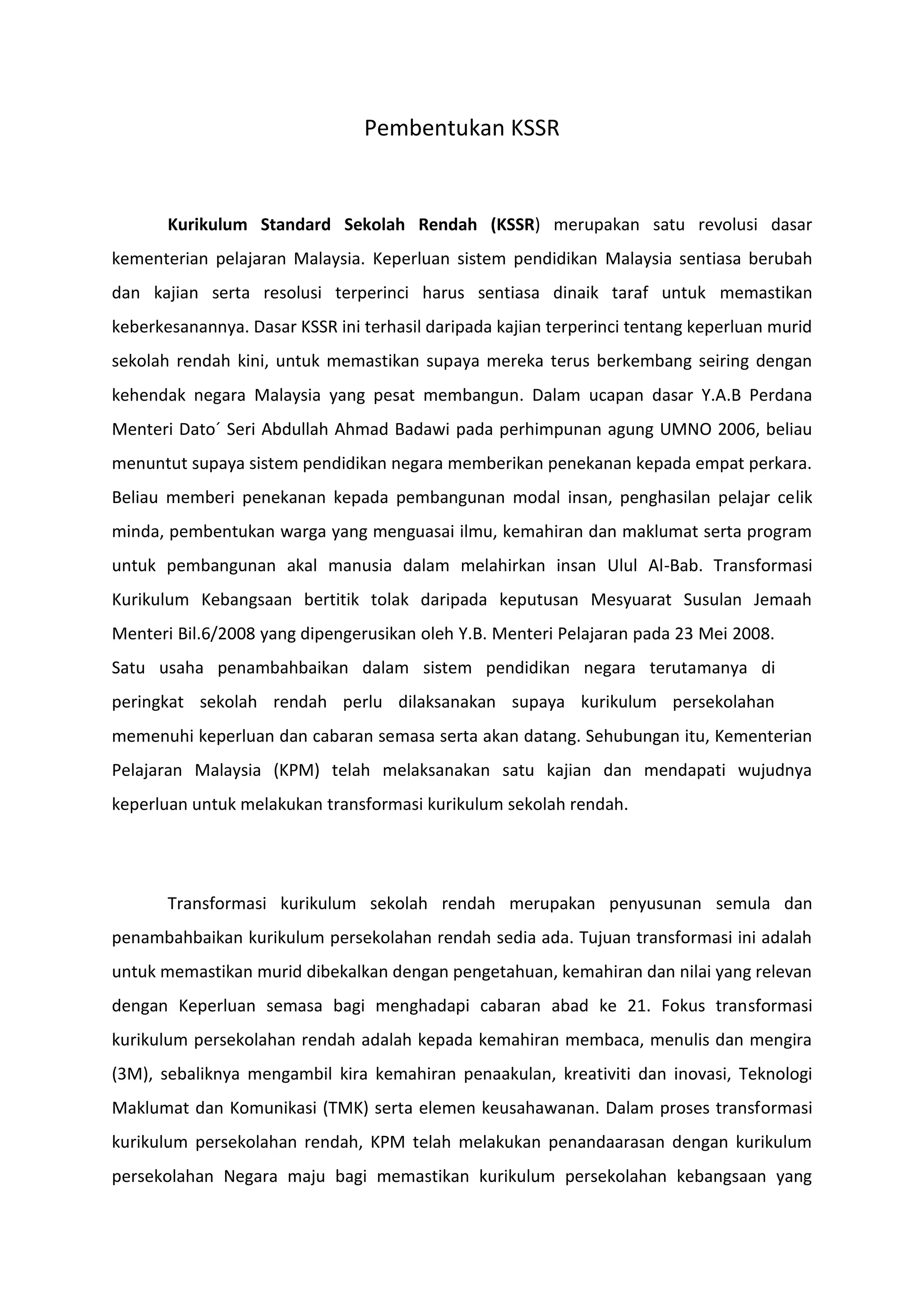 Pembentukan kssr | PDF