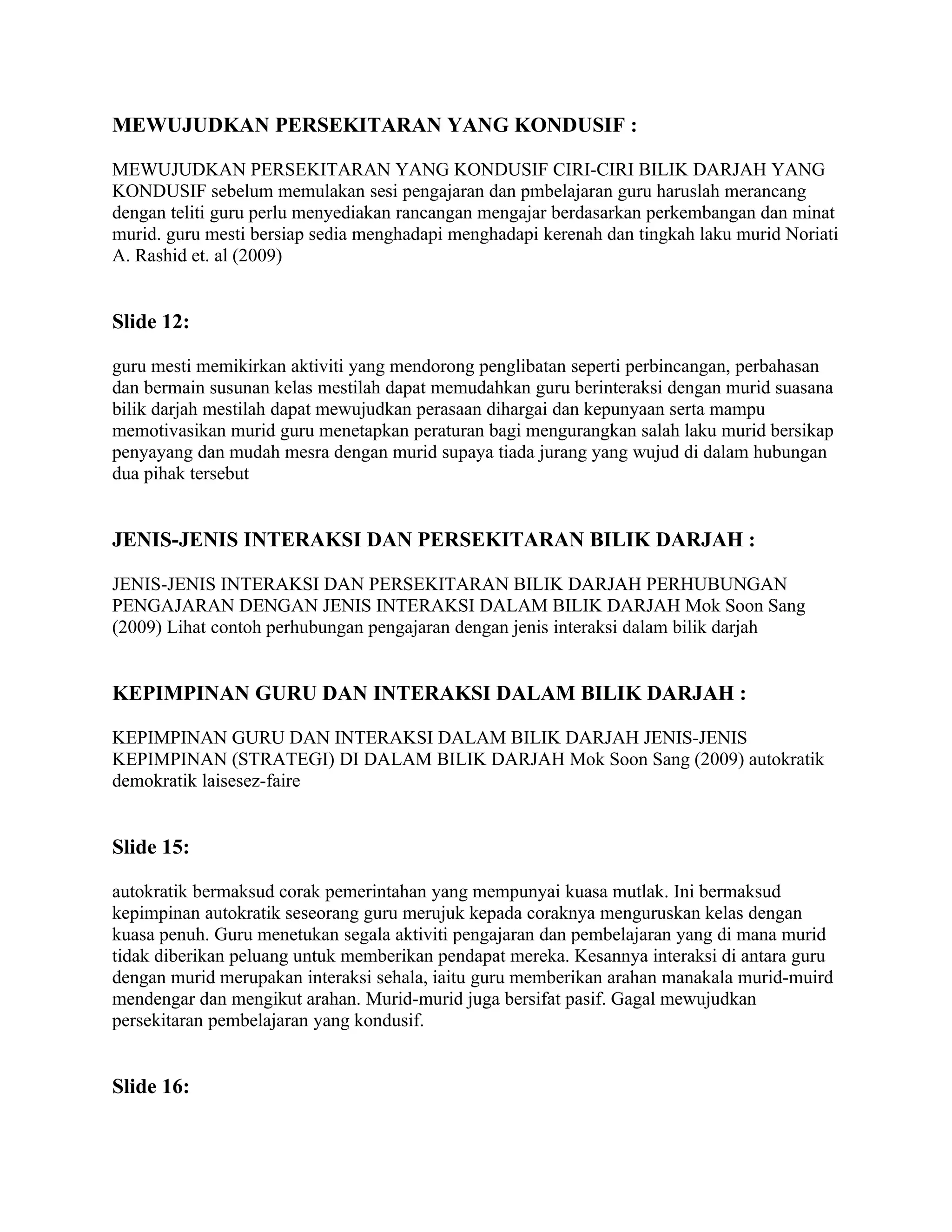 Pembentukan persekitaran pembelajaran yang kondusif | DOC