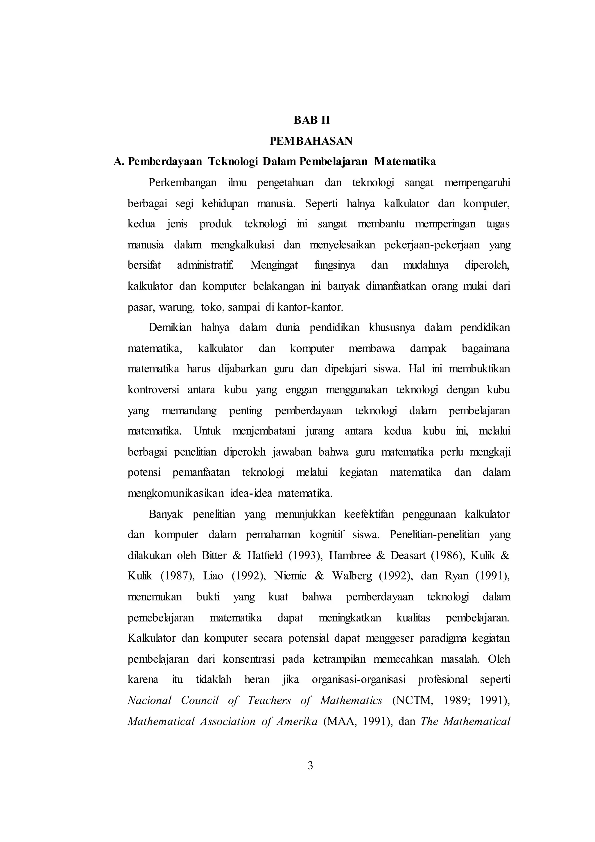 Pemberdayaan teknologi dalam pembelajaran matematika | DOCX