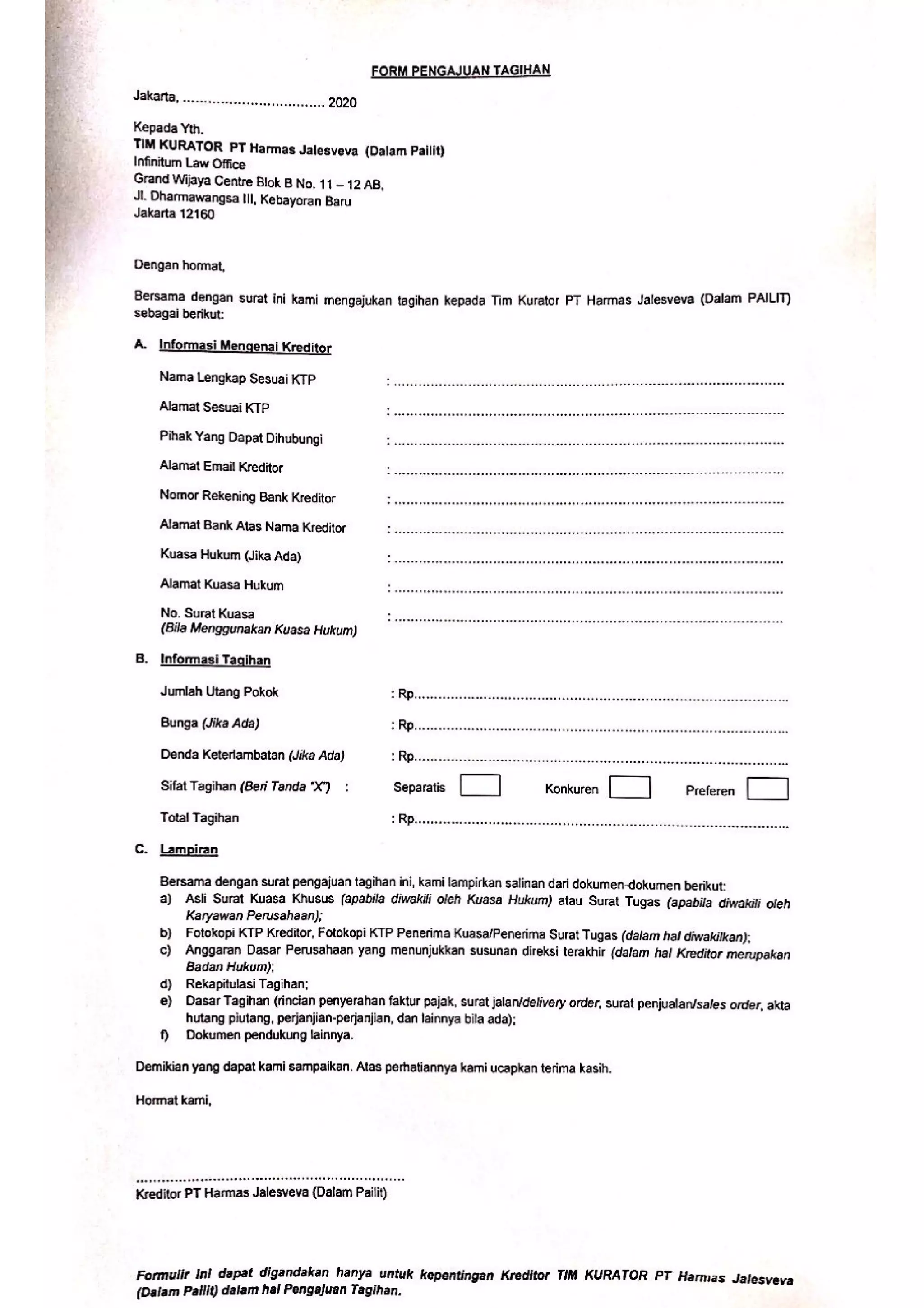 Pemberitahuan kurator kepada kreditor 20200612091305 | PDF