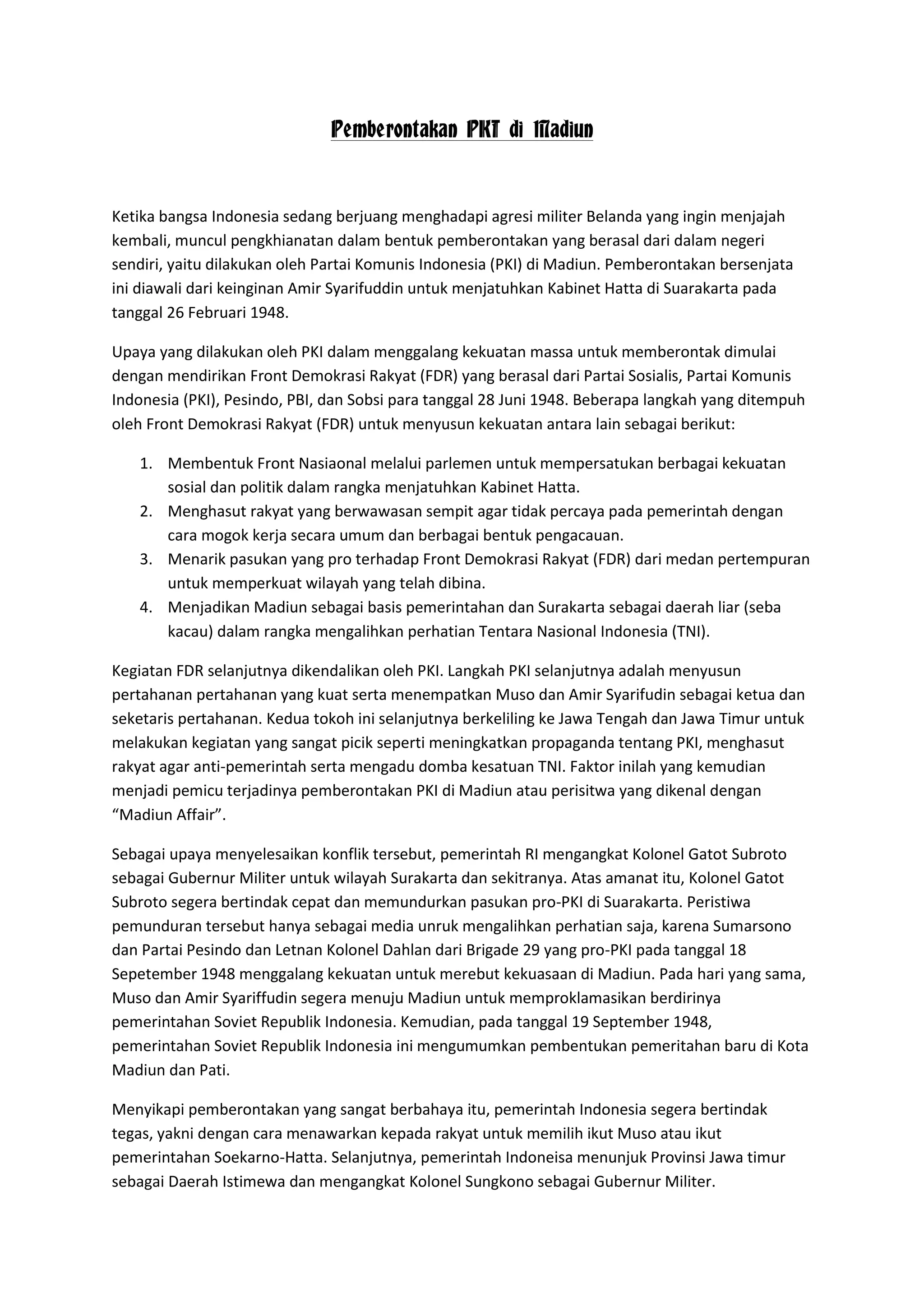 Pemberontakan pki di madiun | DOCX