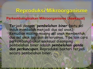 Pembiakan & pertumbuhan mikroorganisme. Point2nya saja. | PPTX