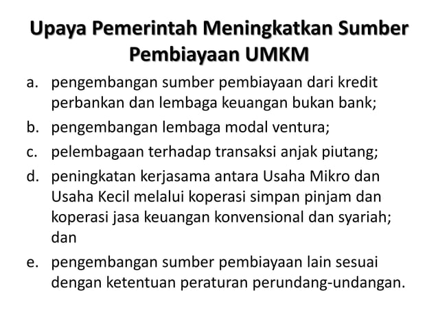 Pembiayaan, penjaminan & kemitraan UMKM | PDF