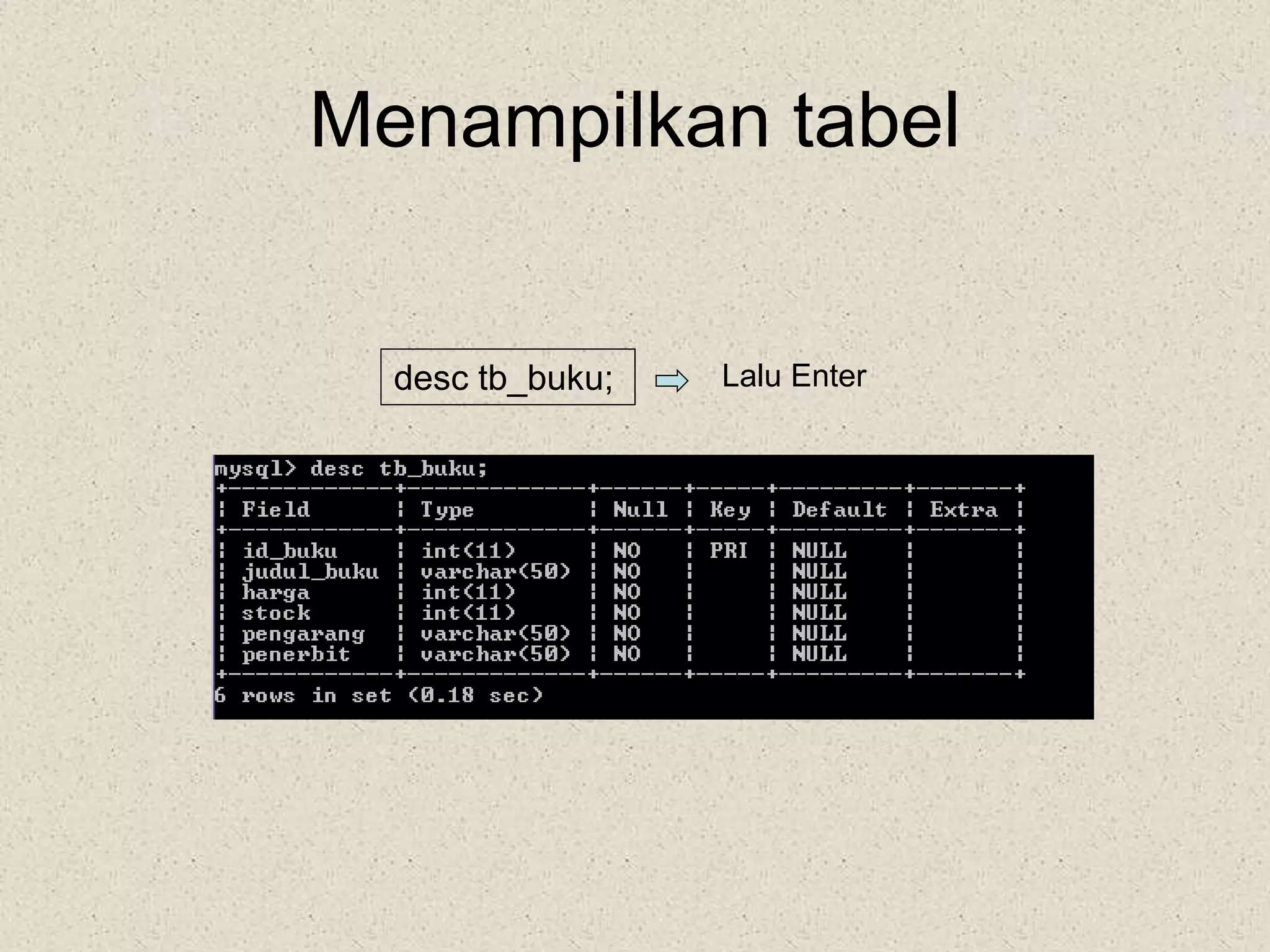Pembuatan database dan tabel | PPTX