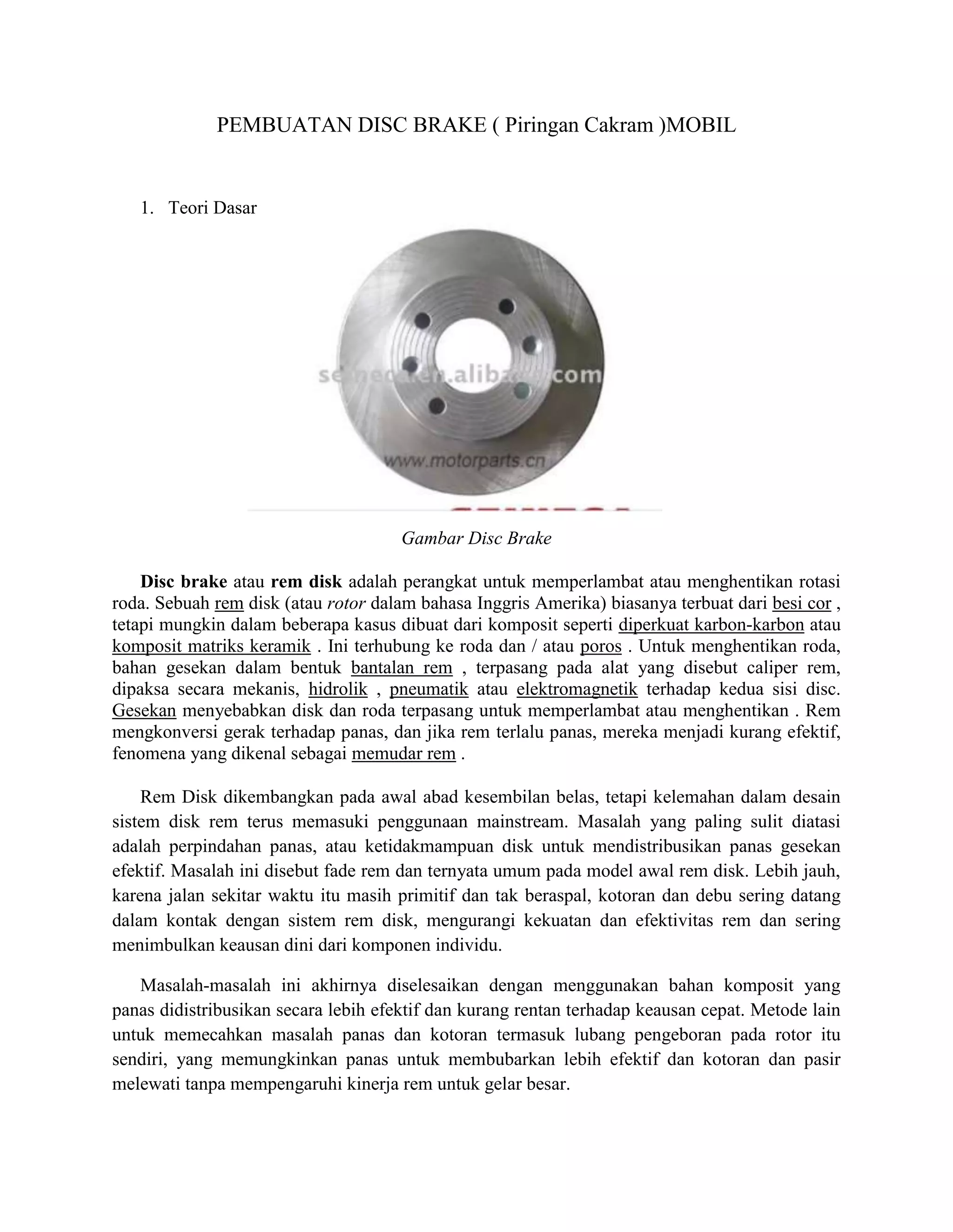 Pembuatan disc brake mobil | DOCX