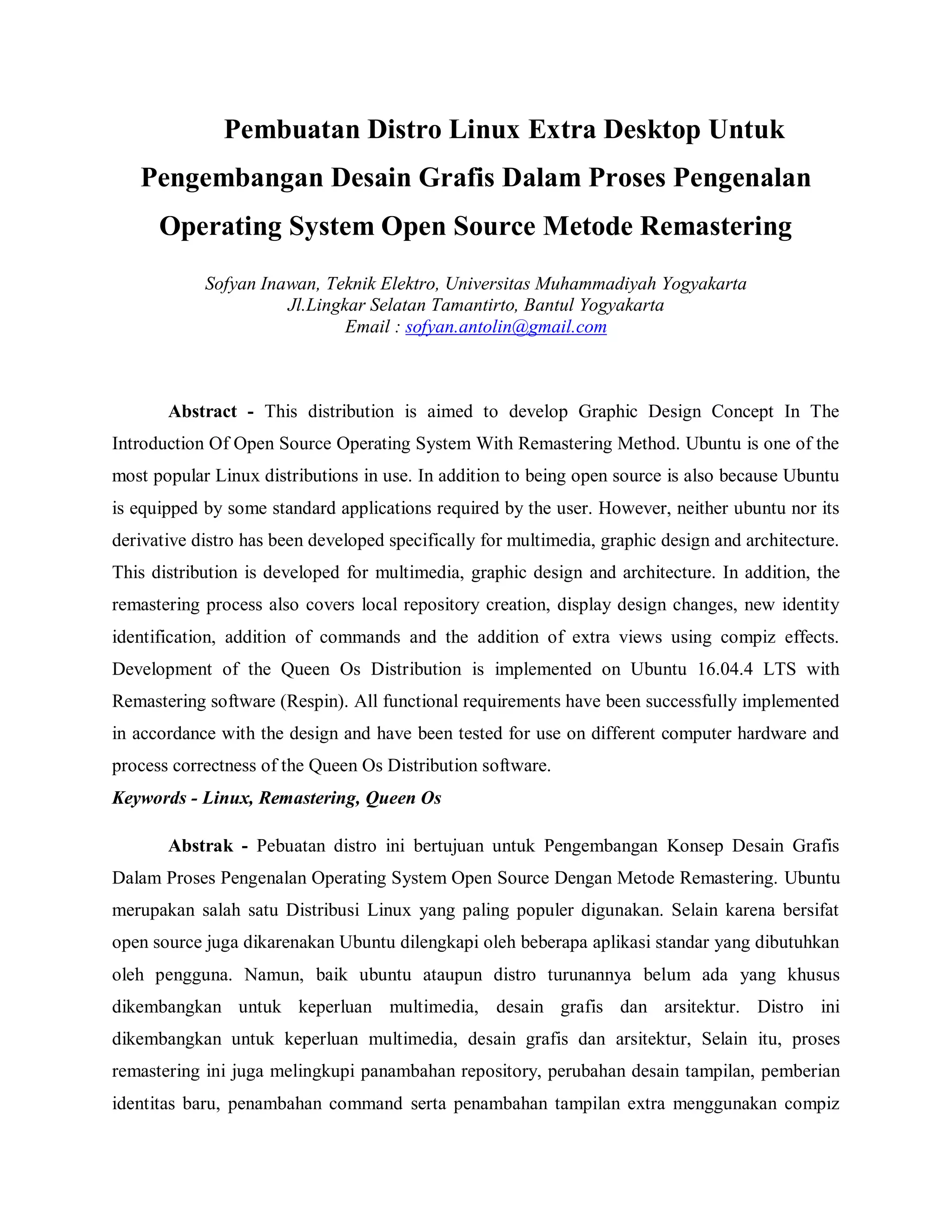 Pembuatan distro linux untuk pengembangan konsep desain grafis dalam proses pengenalan operating ...