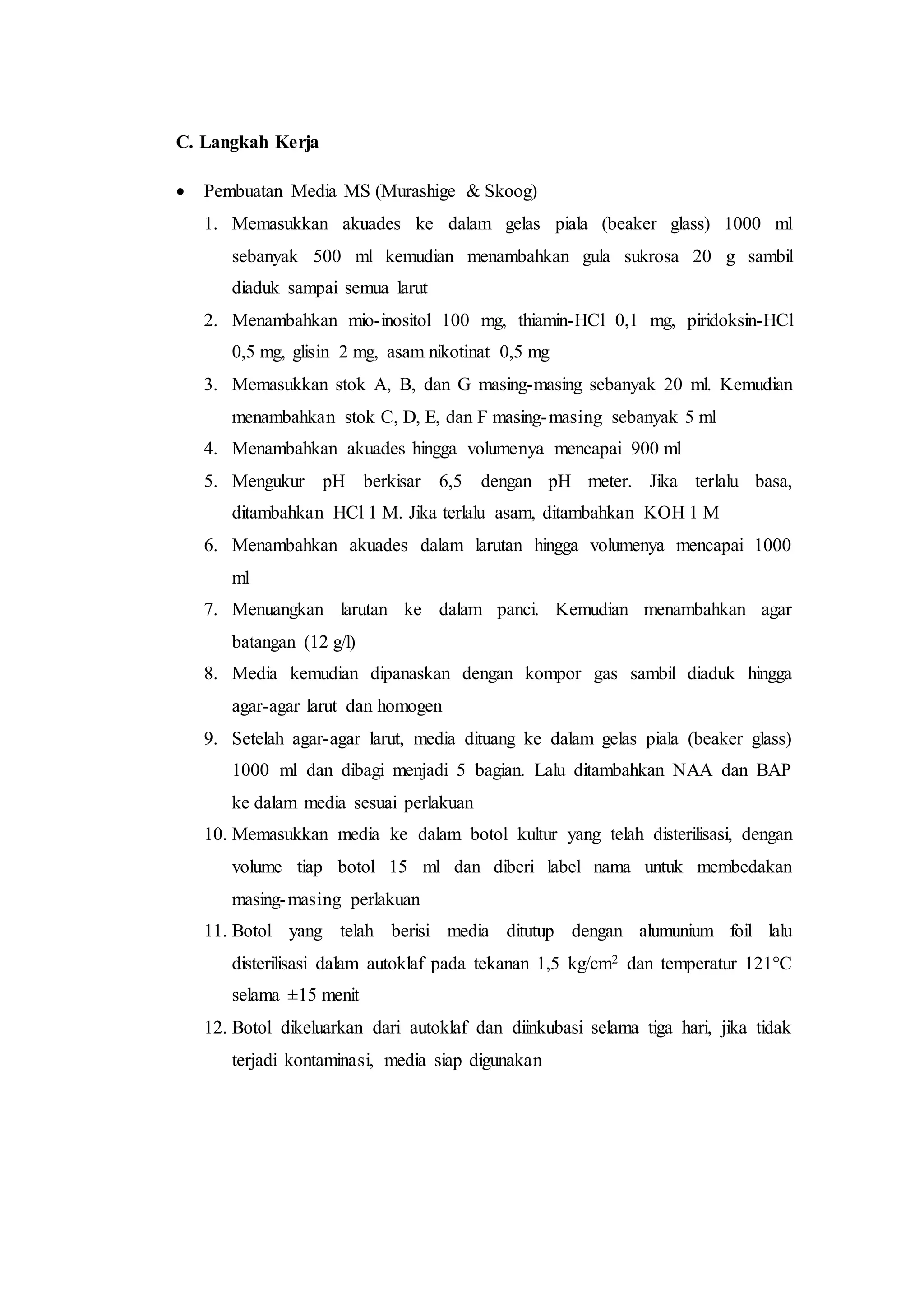 Laporan Praktkum Kultur Jaringan Tumbuhan: Pembuatan Media MS ...