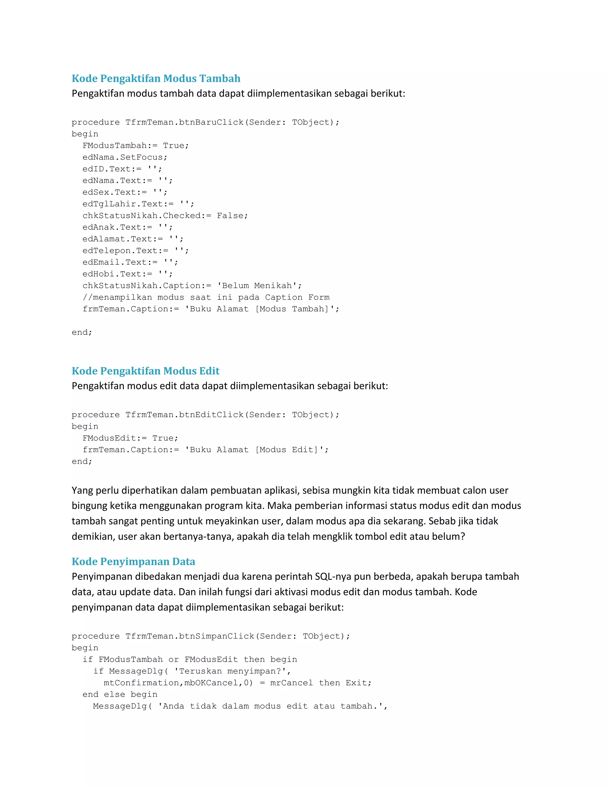 Pembuatan produk aplikasi database dengan delphi 2010 | PDF