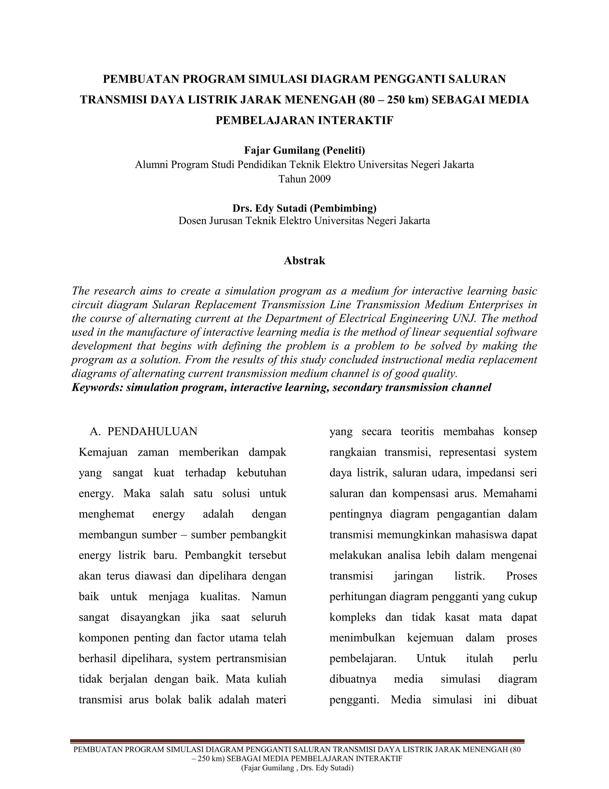 Pembuatan program simulasi diagram pengganti saluran transmisi daya ...