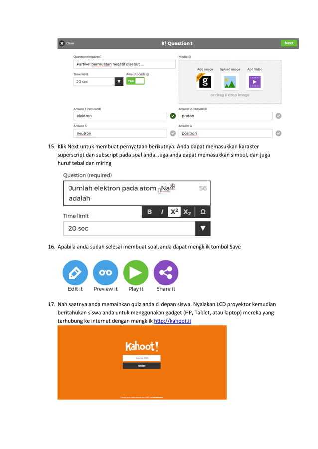 Pembuatan quiz menggunakan kahoot | PDF