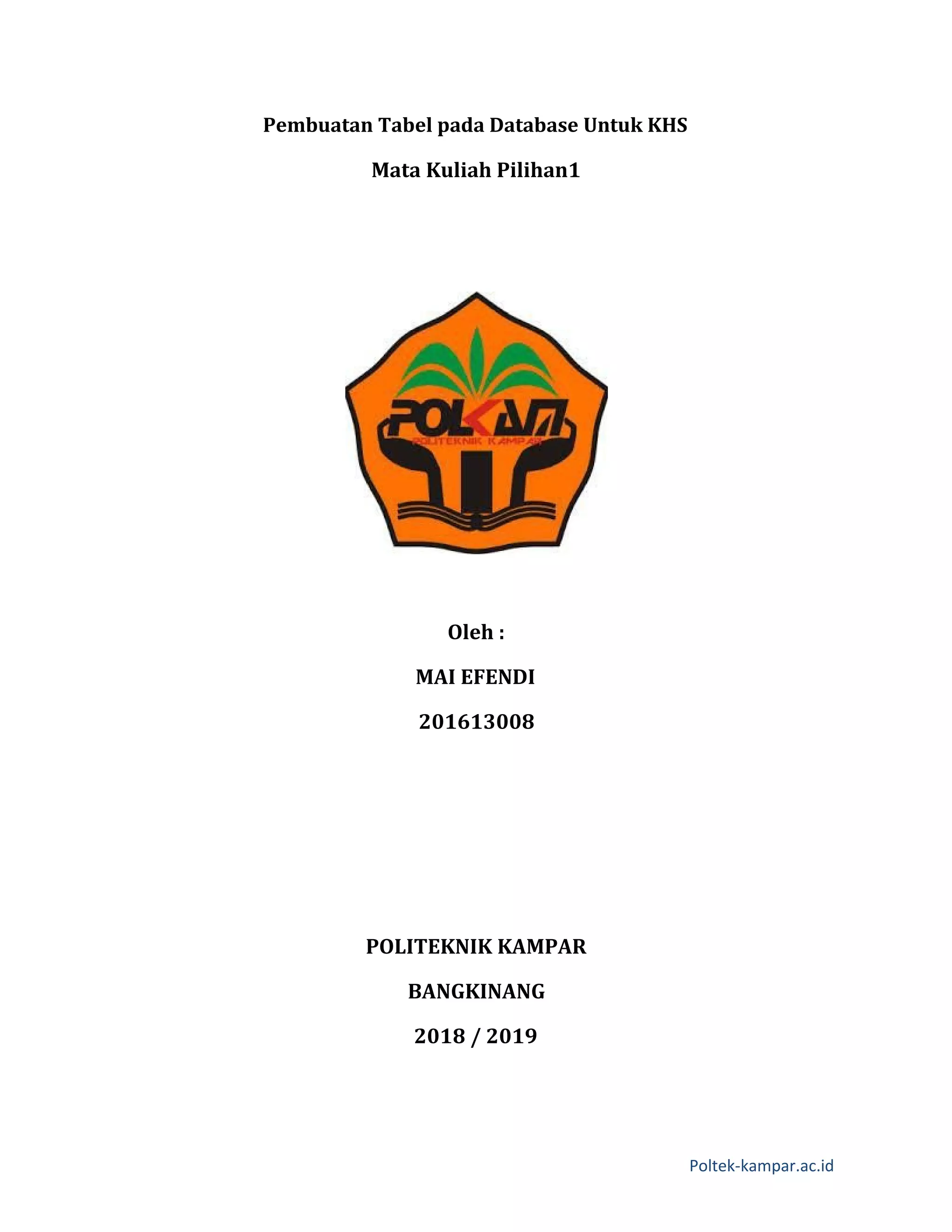 Pembuatan tabel pada database untuk KHS | DOC