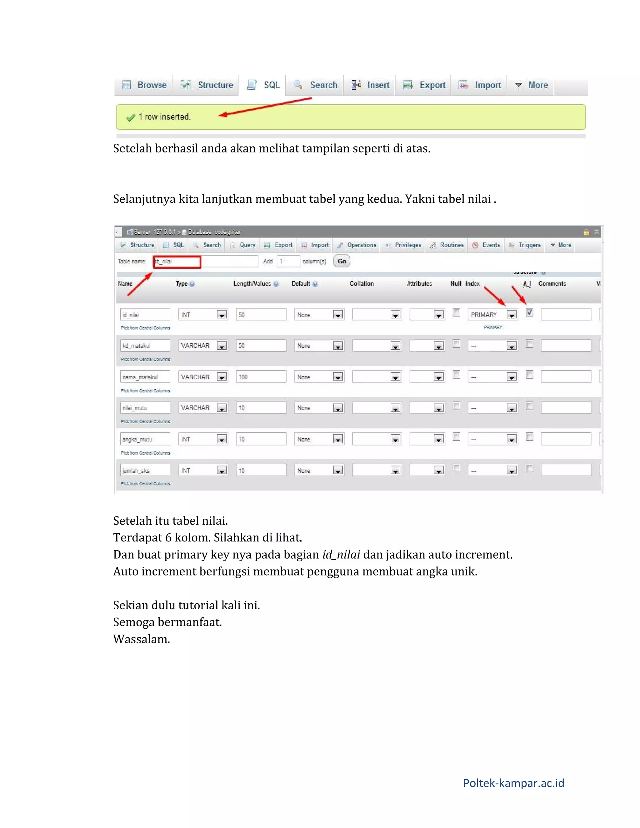 Pembuatan tabel pada database untuk KHS | DOC