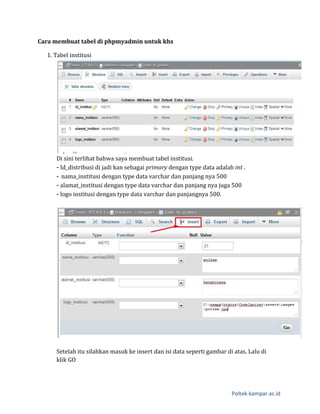 Pembuatan tabel pada database untuk KHS | DOC