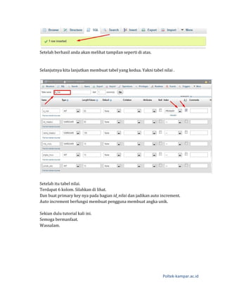 Pembuatan tabel pada database untuk KHS | DOC