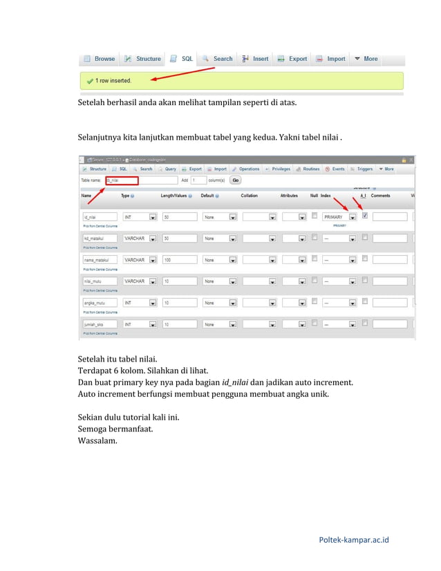 Pembuatan tabel pada database untuk KHS | DOC