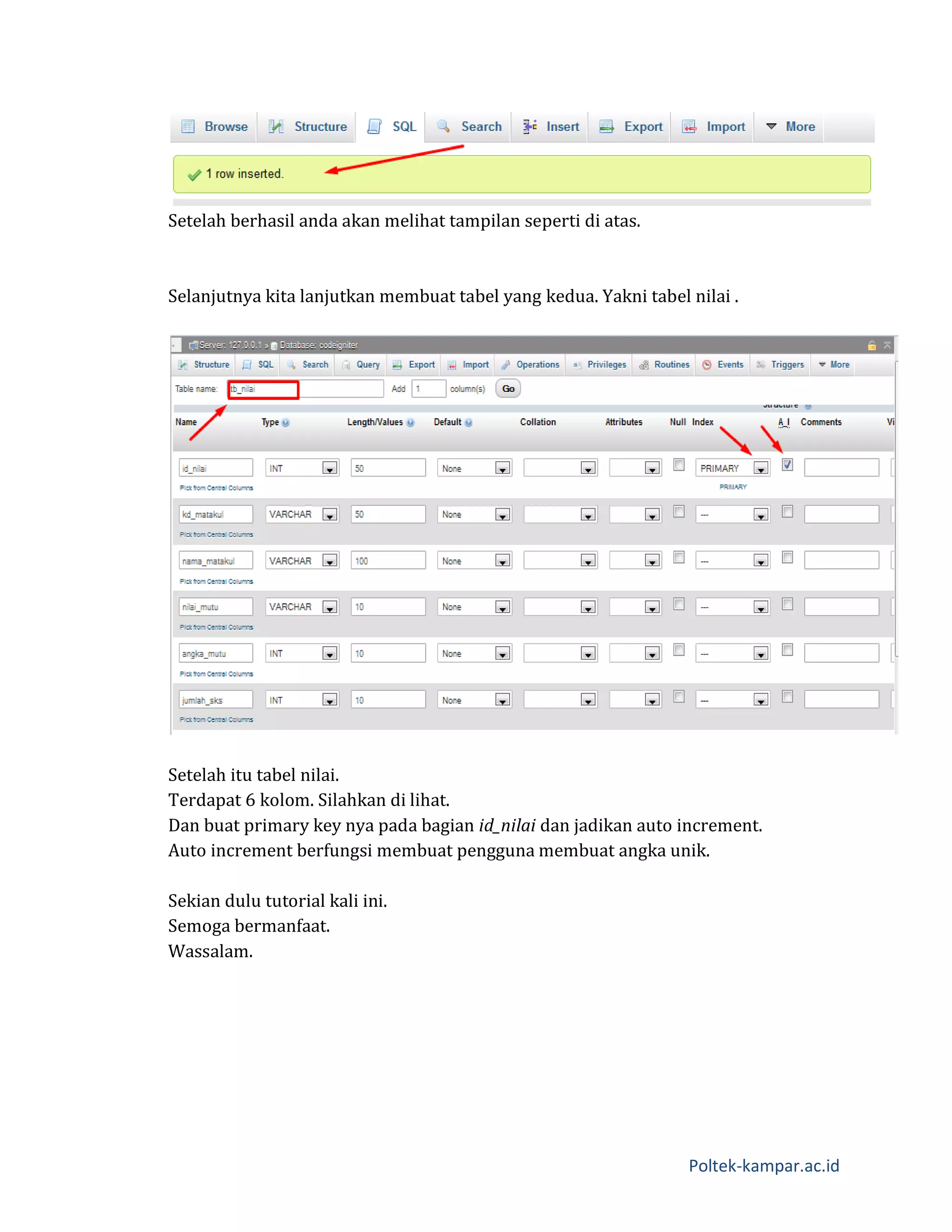 Pembuatan tabel pada database untuk khs | PDF