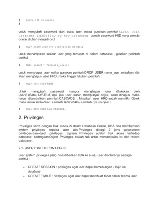 Pembuatan user di oracle | DOCX