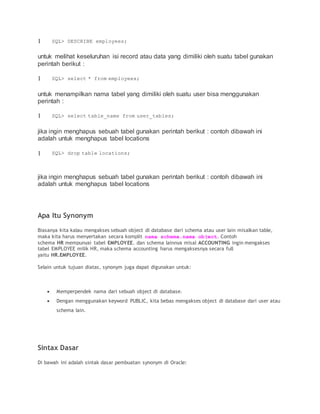 Pembuatan user di oracle | DOCX