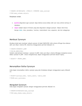 Pembuatan user di oracle | DOCX