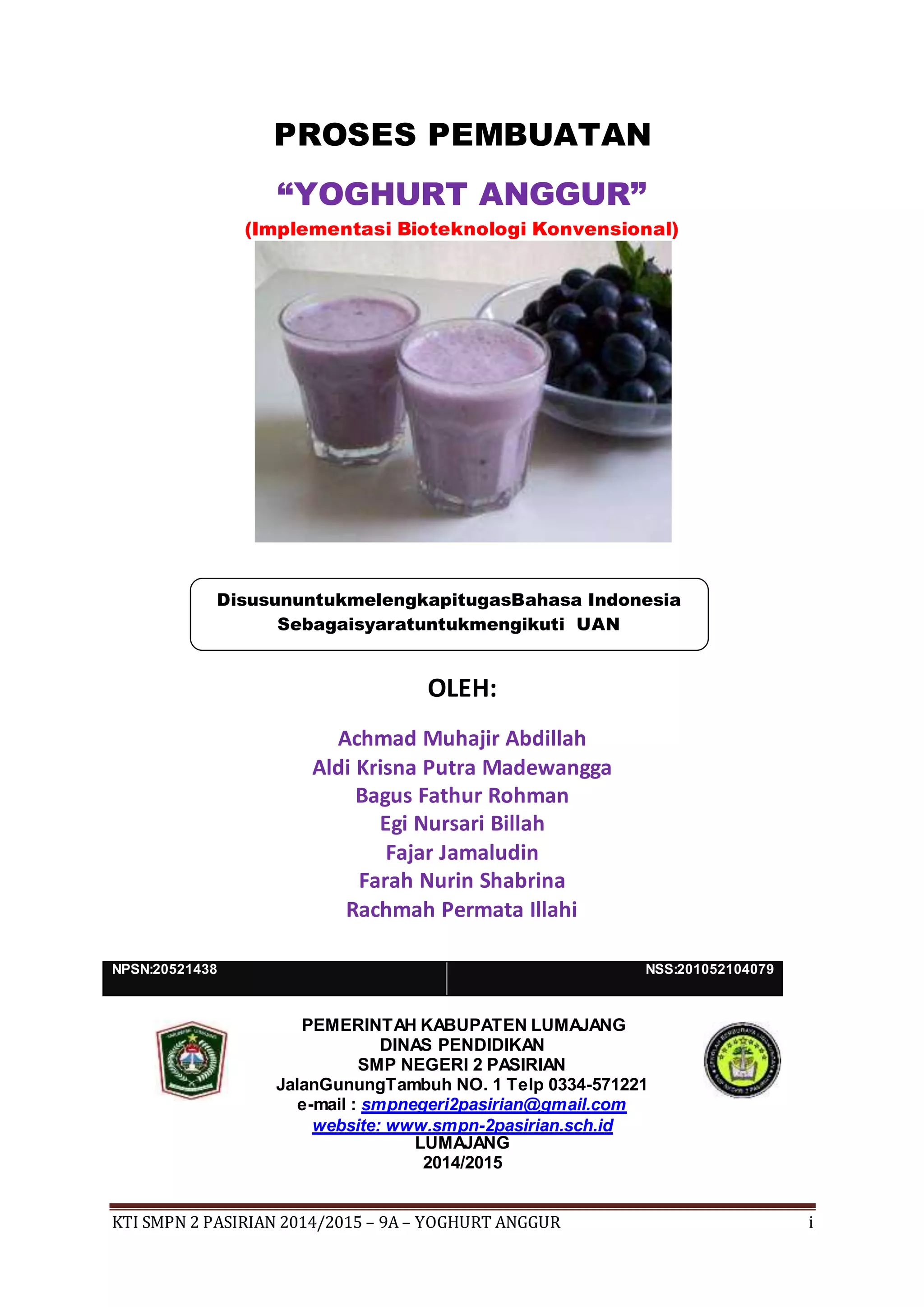 Proses Pembuatan yoghur anggur | PDF