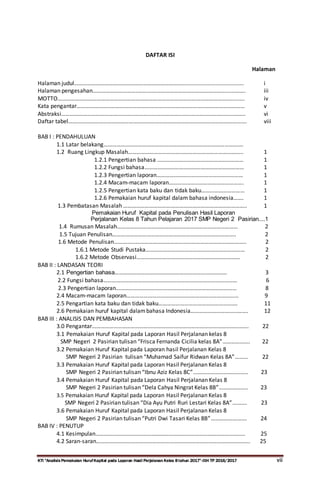 Pembuka ANALISIS PENGGNAAN HURUF KAPITAL PADA HASIL LAPORAN PERJALANAN KELAS 8 TP 2016/2017 SMP ...