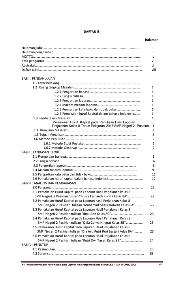 Pembuka ANALISIS PENGGNAAN HURUF KAPITAL PADA HASIL LAPORAN PERJALANAN KELAS 8 TP 2016/2017 SMP ...