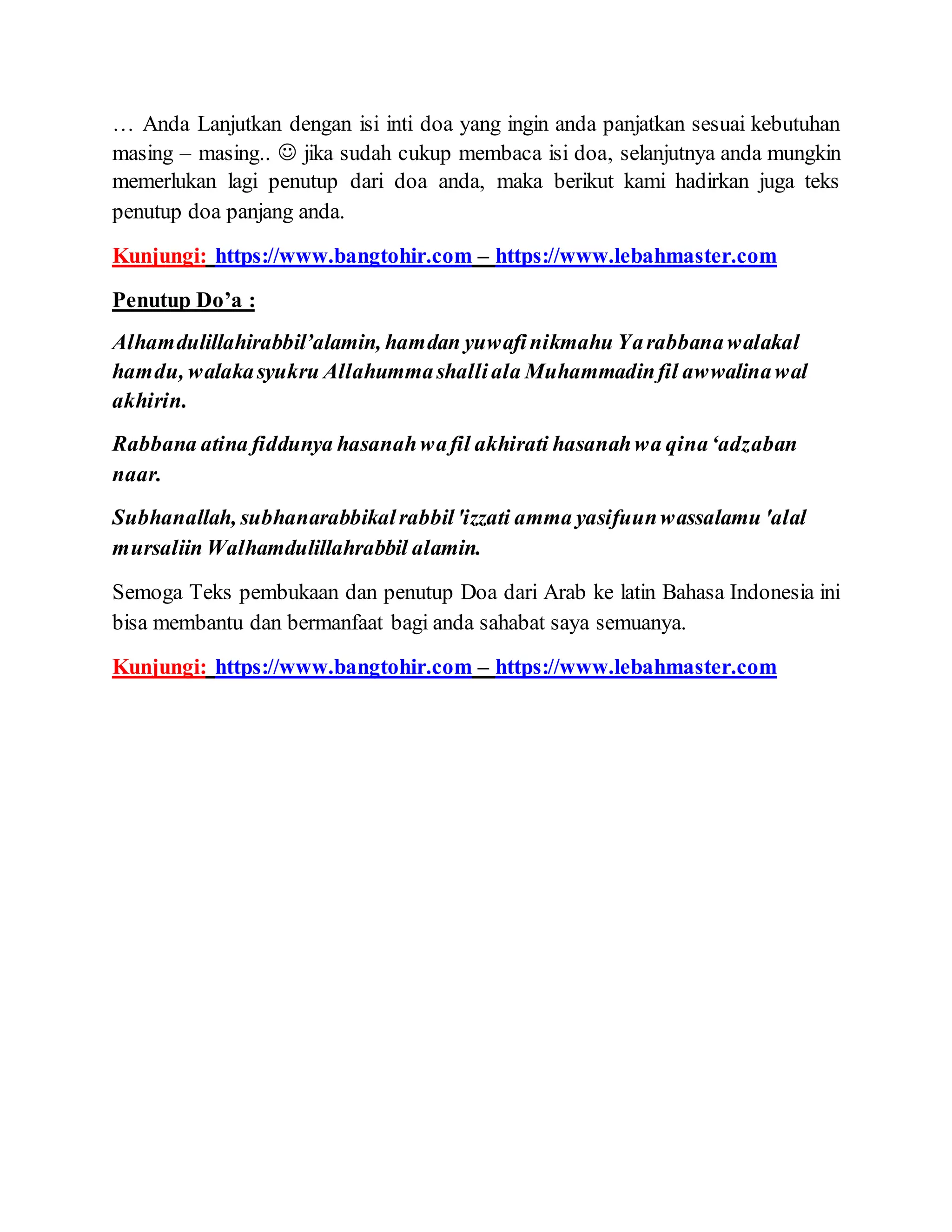 Pembukaan dan penutup do'a PEmbawa Doa Acara | DOCX