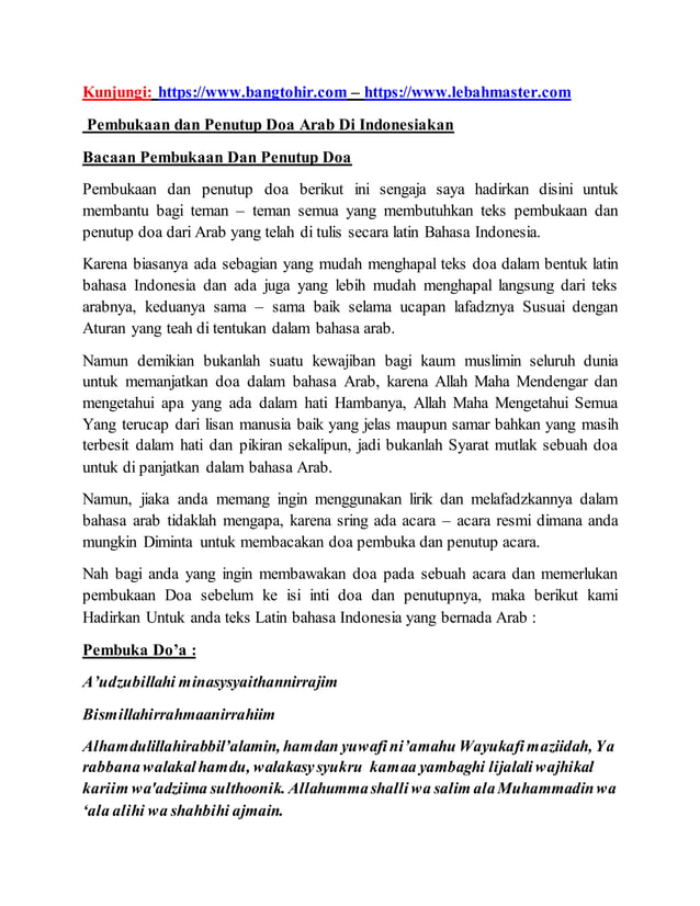 Pembukaan dan penutup do'a PEmbawa Doa Acara | DOCX