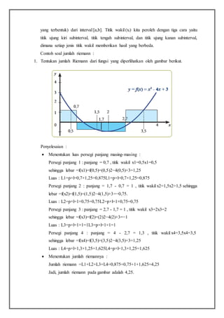 Pembuktian integral dengan pendekatan jumlah riemann dengan menggunakan kertas karton | DOCX