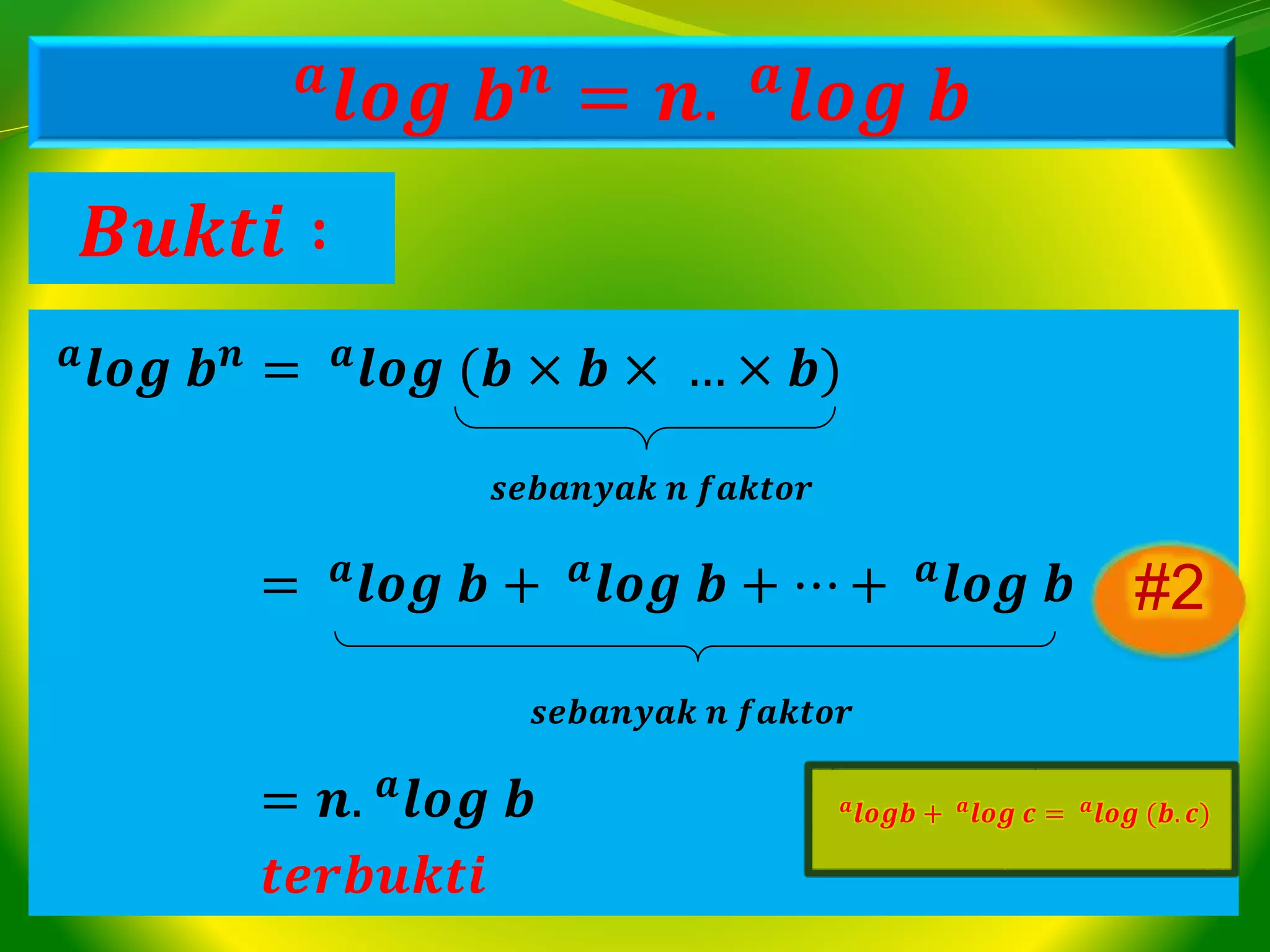 Pembuktian sifat sifat logaritma | PPTX