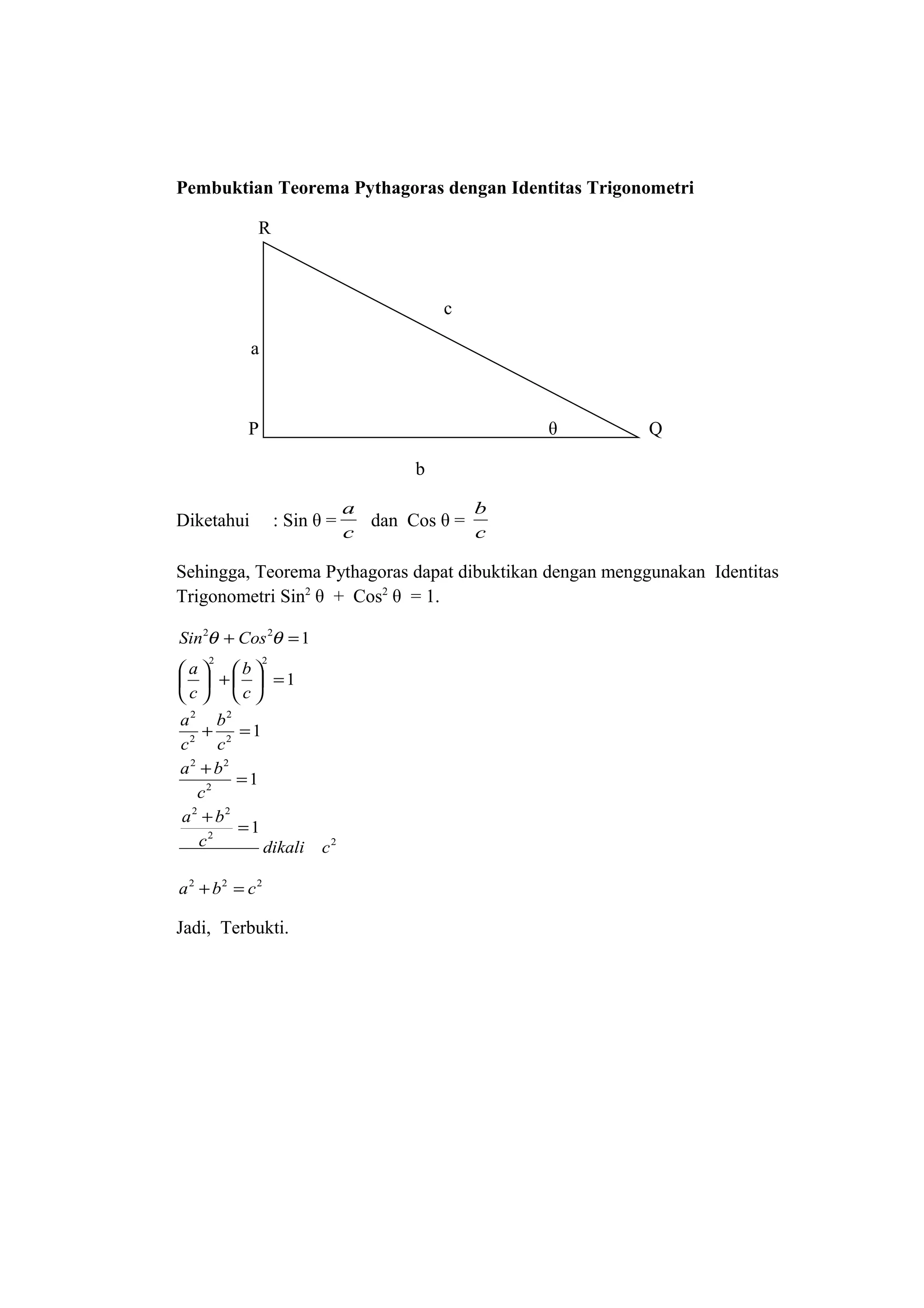 Pembuktian teorema pythagoras dengan identitas trigonometri | PDF