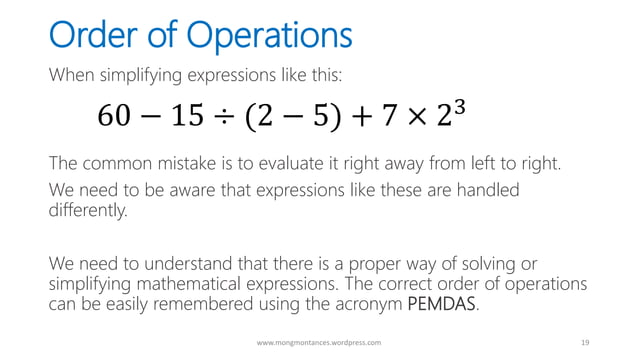 PEMDAS - The Proper Order of Mathematical Operations | PDF