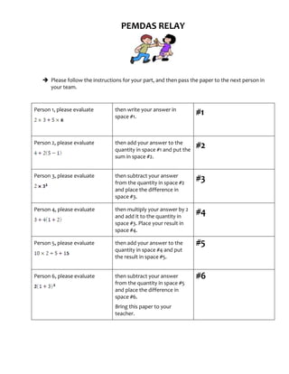 Pemdas relay | PDF