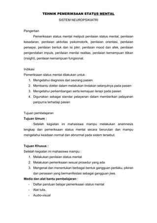 Pemeriksaan status-mental jiwa | PDF