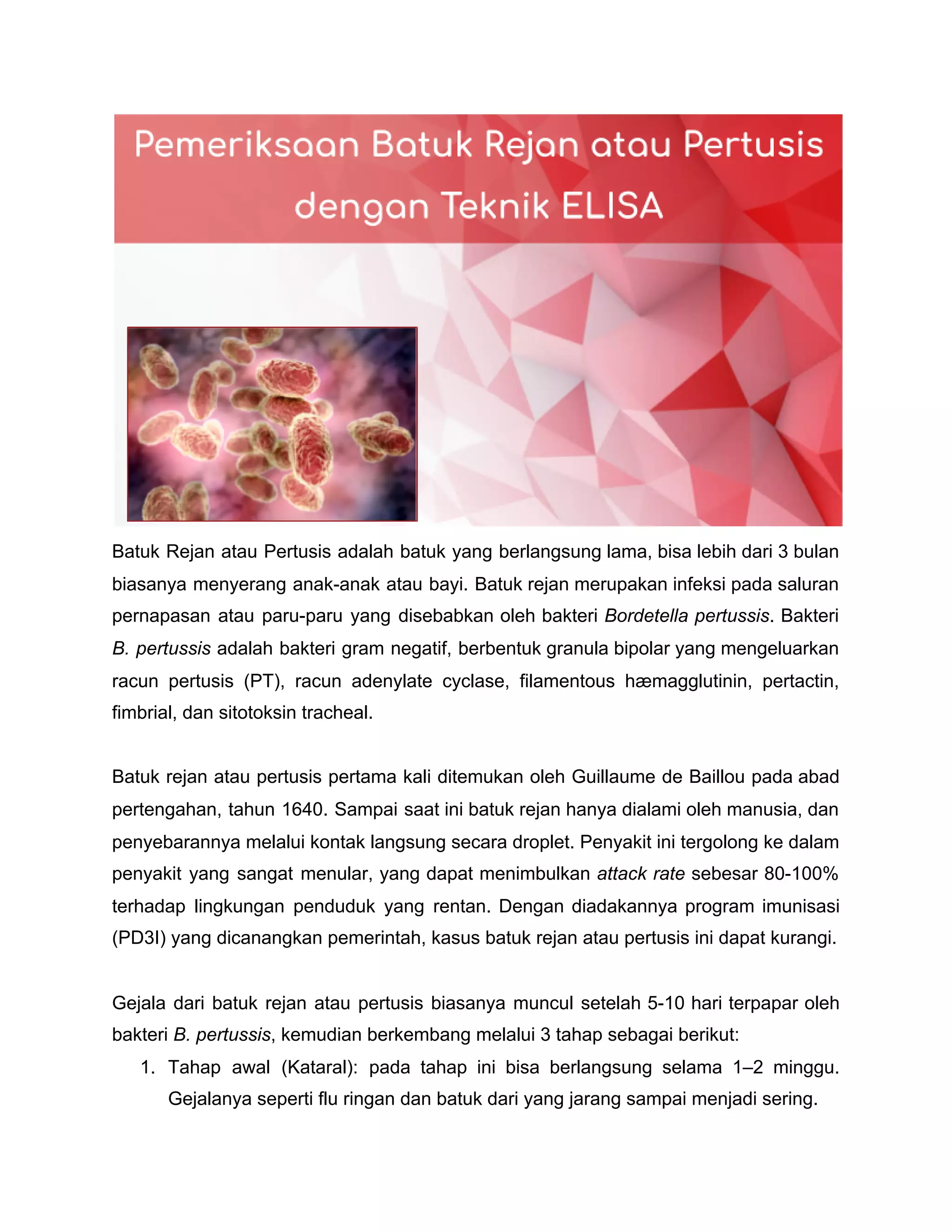 Pemeriksaan batuk rejan atau pertusis dengan teknik elisa | PDF