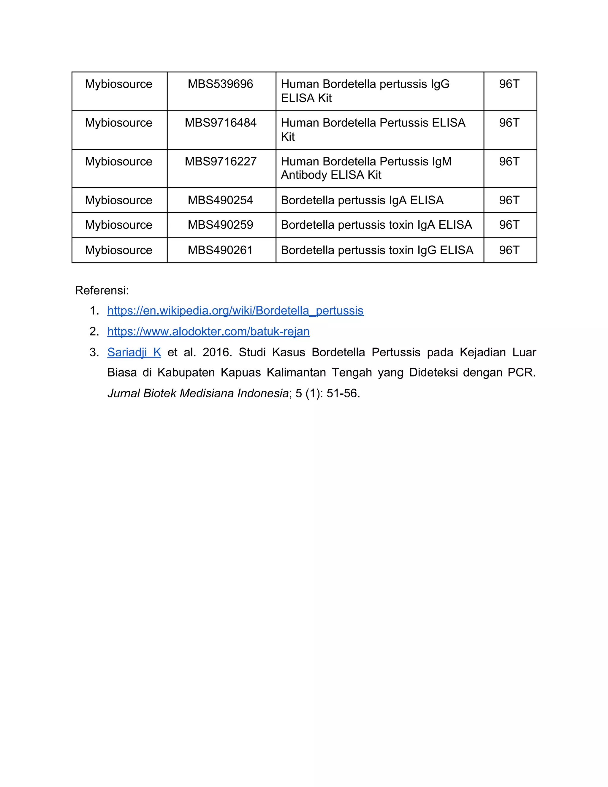 Pemeriksaan batuk rejan atau pertusis dengan teknik elisa | PDF
