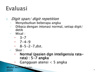Pemeriksaan Fungsi Luhur yang dapat dilakukan | PPTX
