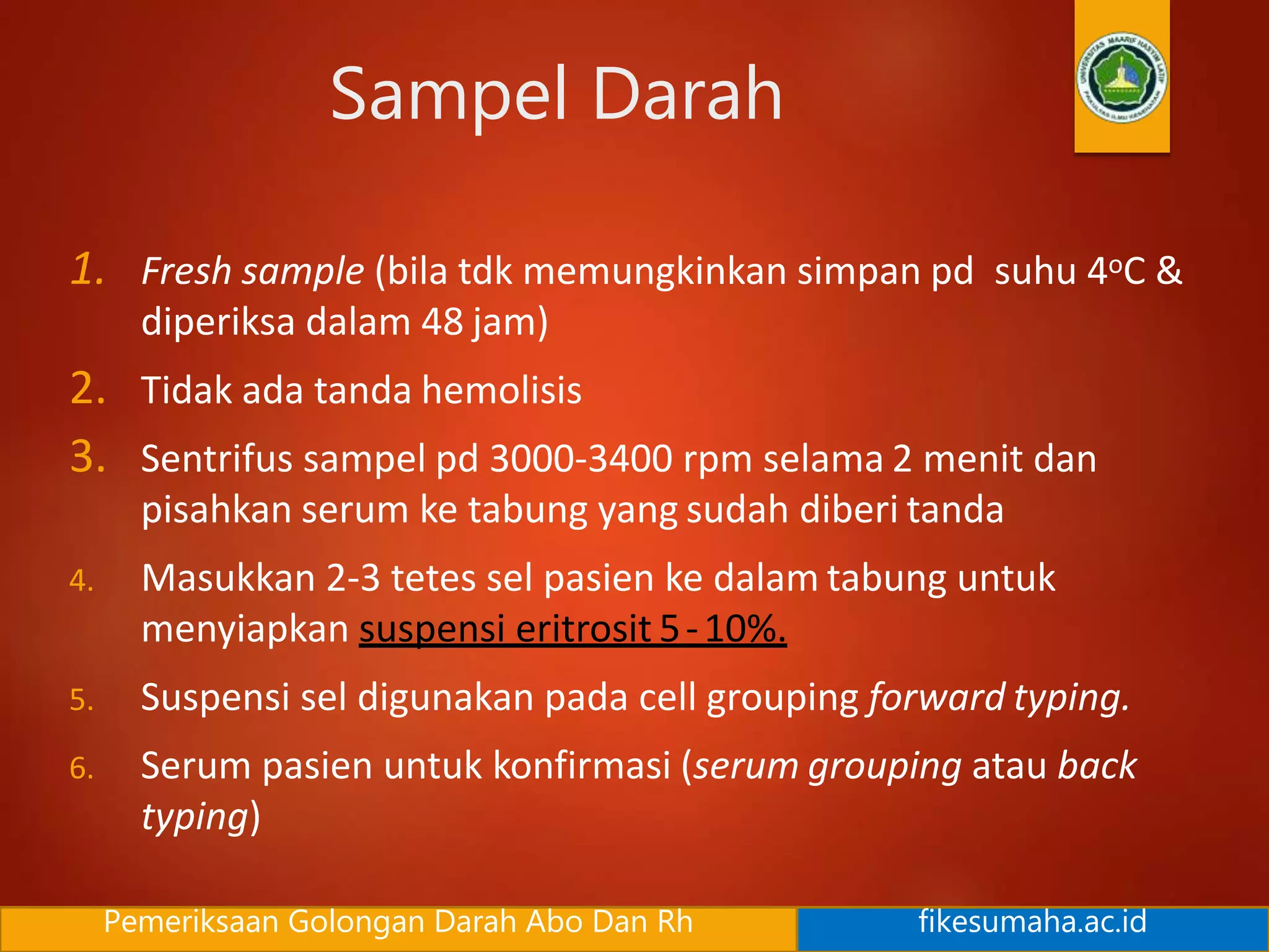 Pemeriksaan Golongan Darah ABO dan Rh | PPTX