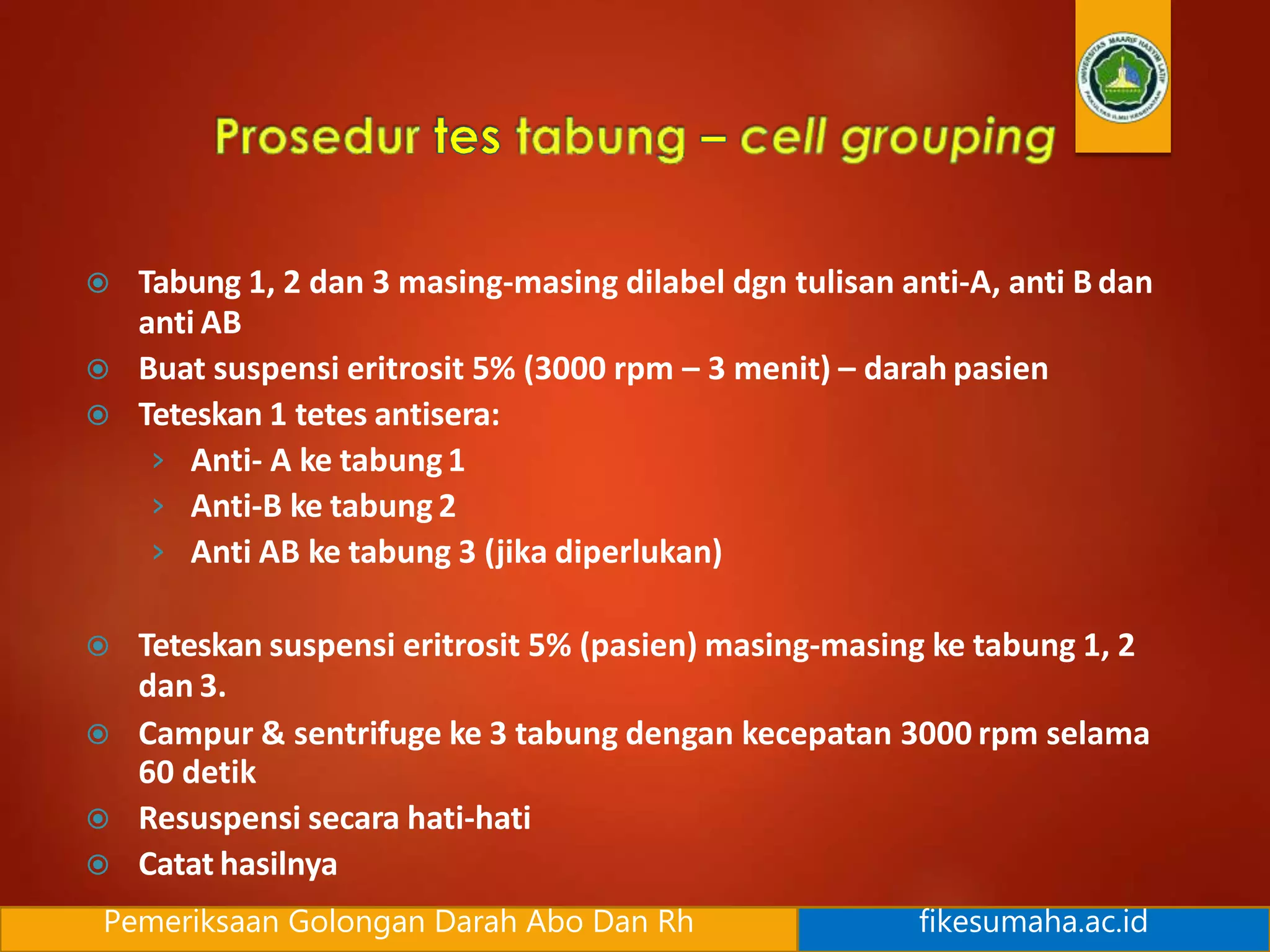 Pemeriksaan Golongan Darah ABO dan Rh | PPTX