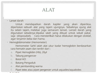 Pemeriksaan HB dengan menggunakanMetode HB Sahli | PPTX