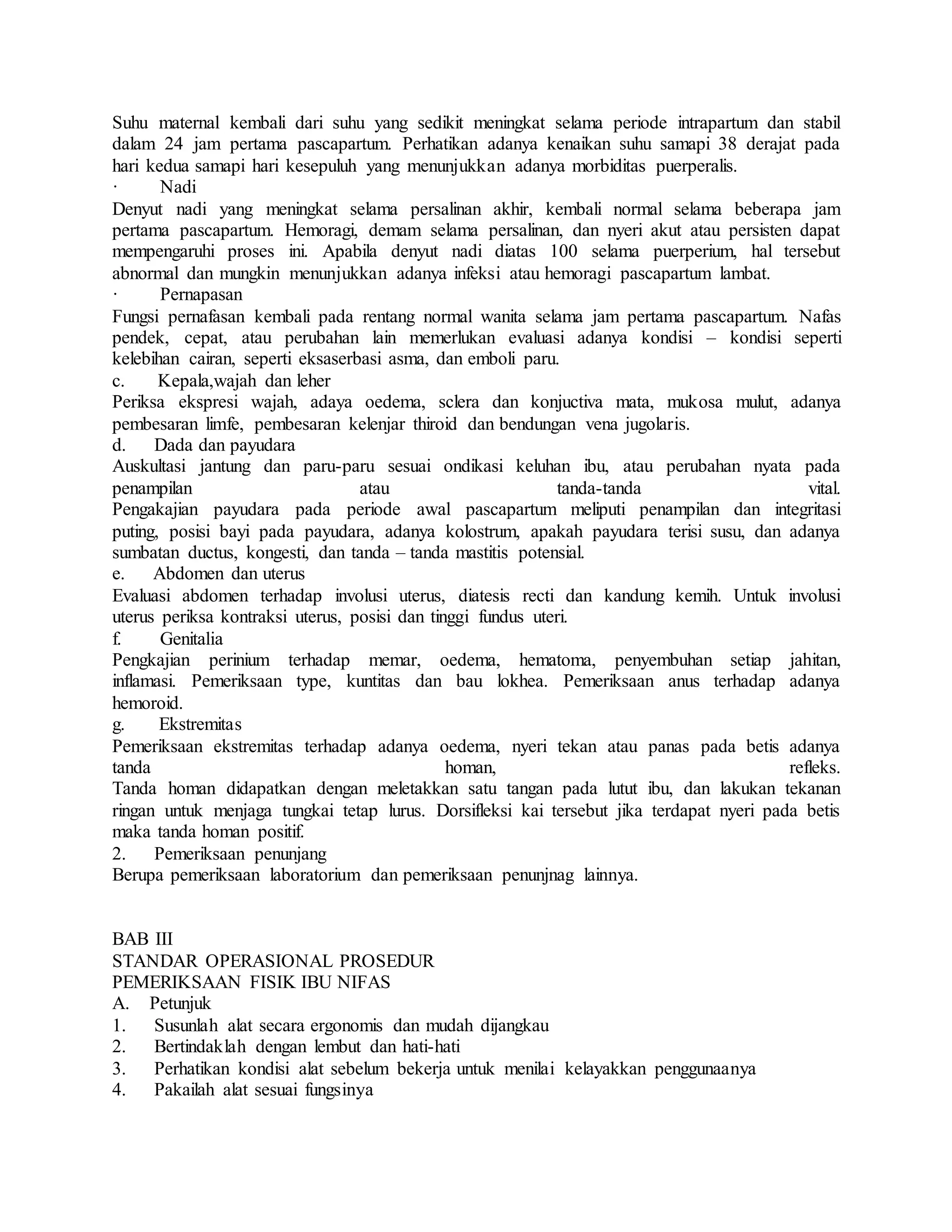 Pemeriksaan penunjang nifas | DOCX
