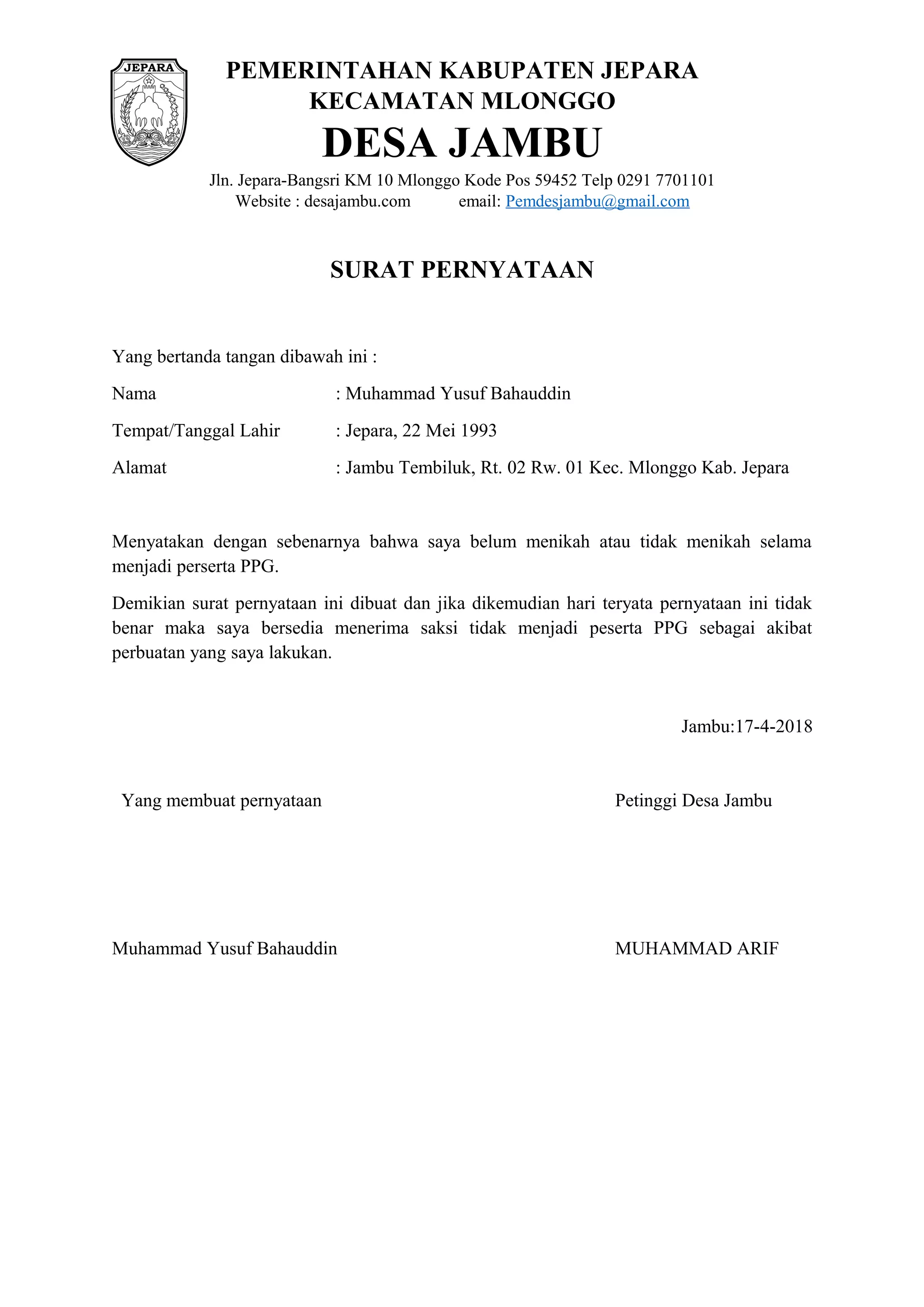 surat pernyataan | DOC