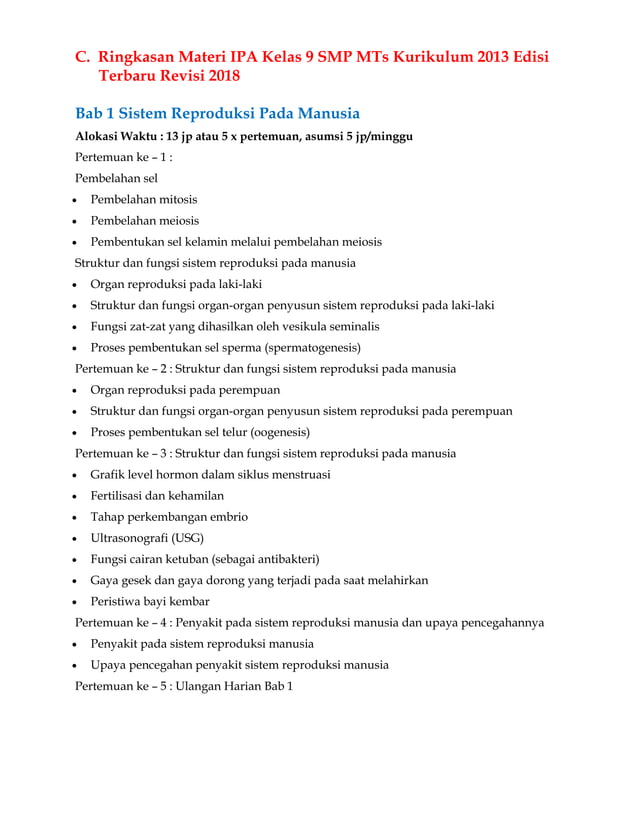 Pemetaan materi ipa kelas 9 kurikulum 2013 | PDF