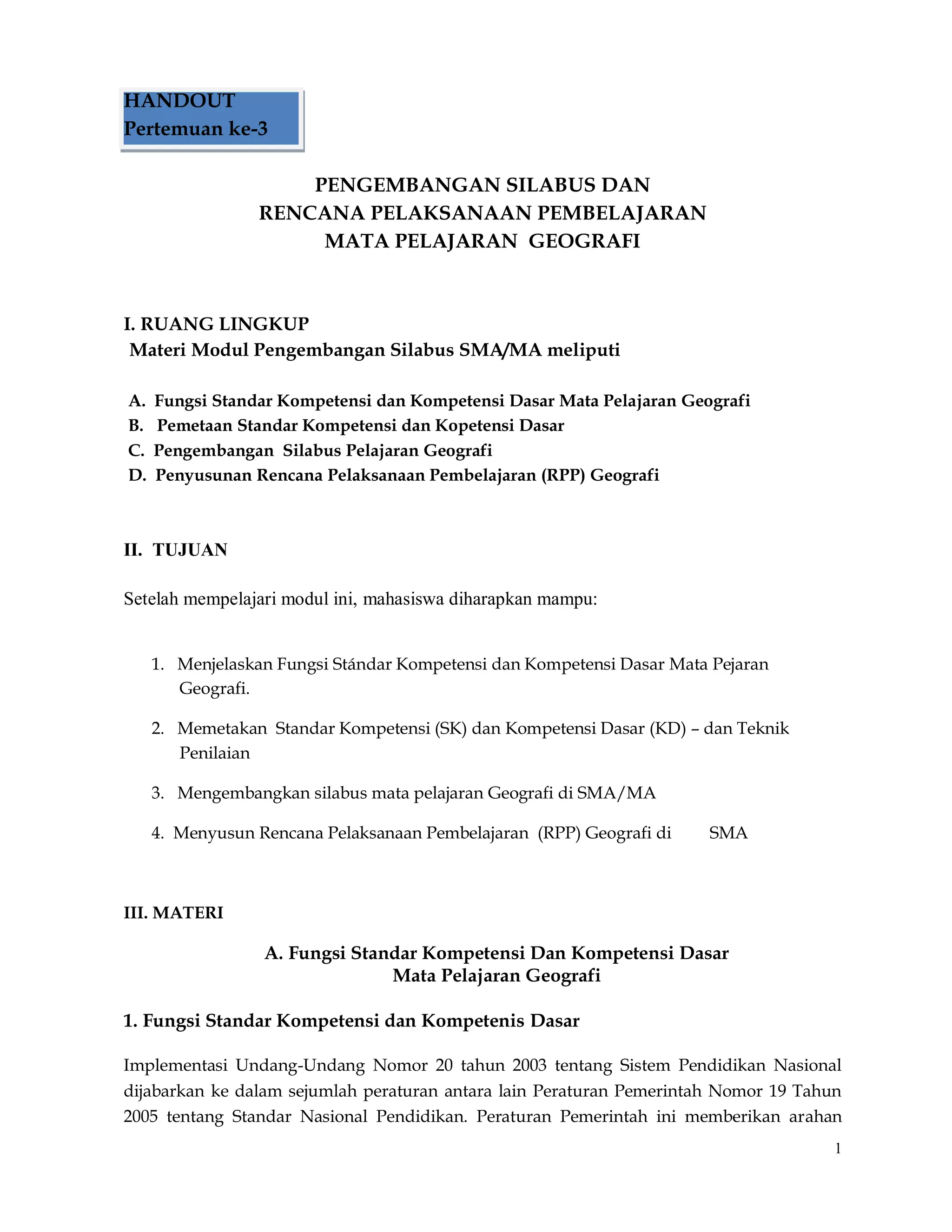 Handout | Pemetaan sk kd | PDF
