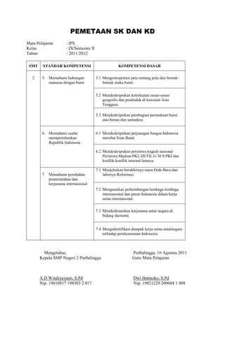 Pemetaan sk dan kd kls ix | DOC